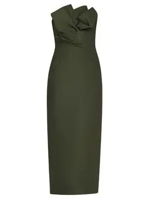 Lela Rose Draped Tulip Strapless Sheath Ankle Dress Forest