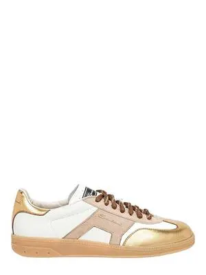 Santoni Leather And Suede Sneakers - White/beige/silver