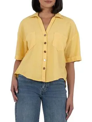 Kut From The Kloth KUT From The Kloth Breland Boxy Linen-Blend Shirt Daffodil