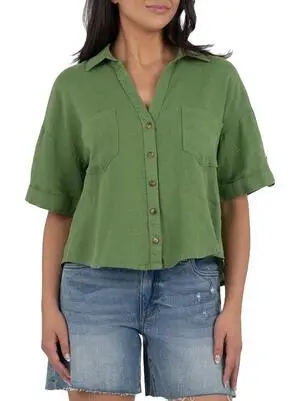 Kut From The Kloth Breland Boxy Linen-blend Shirt - Green