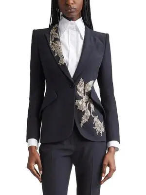 Alexander McQueen Banshee Embroidery Leaf Crepe Blazer - Black