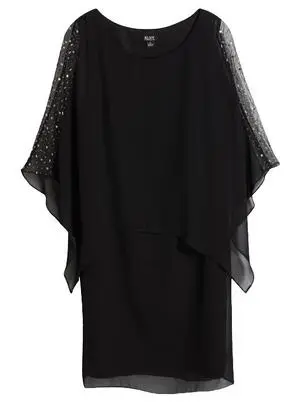 SL FASHIONS Beaded Overlay Chiffon Dress - Black