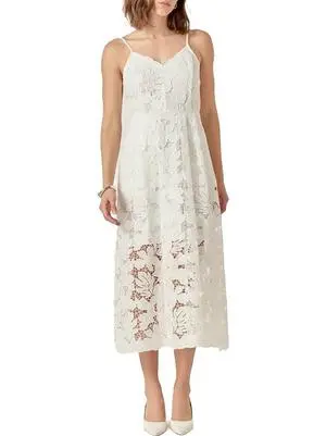 Endless Rose Sequin & Lace Midi Dress - White