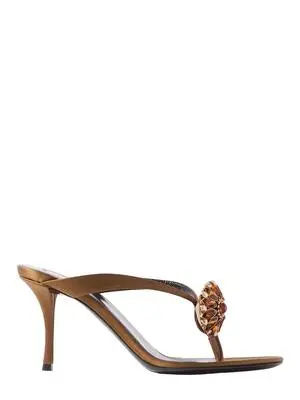 Saint Laurent Otero Crystal-embellished Satin Mules - Brown
