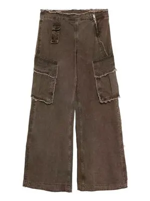 GROUND ZERO Frayed Cargo Trousers - Brown