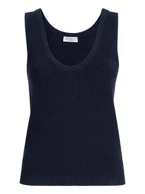 Brunello Cucinelli Knitted Cotton Vest - Blue
