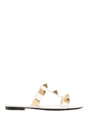 Valentino Garavani Valentino Garavani Roman Stud Leather Flat Sandals White