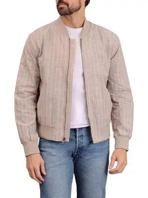 Bagatelle Pinstripe Cotton & Linen Bomber Jacket - Neutral Pinstripe