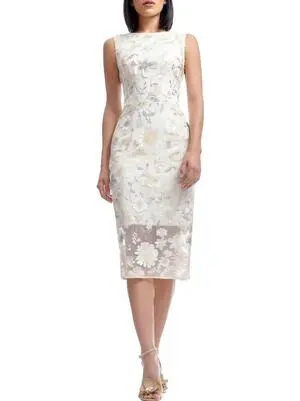 Dress The Population Claudette Embroidered Sheath Dress - Ivory Multi