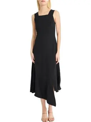 LUXELY Asymmetric Sleeveless Midi Dress - Meteorite
