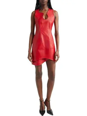 FERRAGAMO Asymmetric Leather Minidress - New Red
