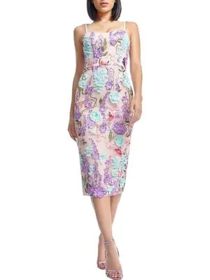 Dress The Population Blakely Embroidered Cocktail Dress - Blush Multi