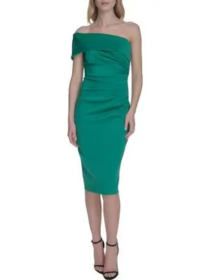 Eliza J Off-the-Shoulder Scuba Knit Cocktail Dress Green