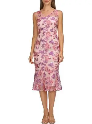 Js Collections Greer Sequin Embroidered Midi Dress - Pink Multi