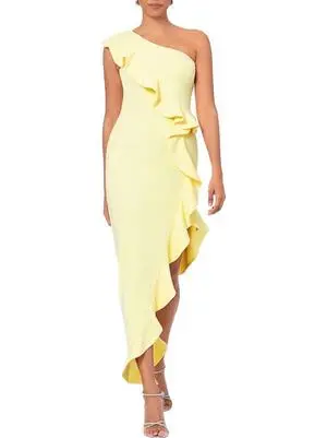 Betsy & Adam Ruffle One-shoulder Cocktail Dress - Lemon