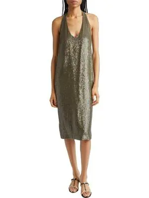 FERRAGAMO Sequin Halter Cocktail Dress - Concrete