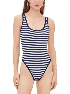Polo Ralph Lauren Pique Stripe Scoop Tank One-piece - White/navy