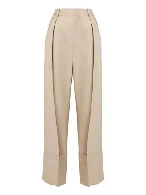 Victoria Beckham Virgin Wool Wide-leg Pants - Beige