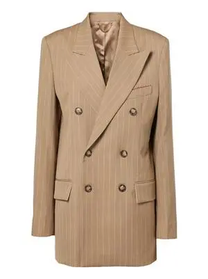 Victoria Beckham Pinstripe Virgin Wool Blazer - Beige