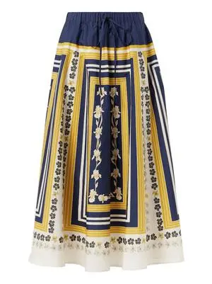 La DoubleJ Printed Cotton Poplin Midi Skirt - Multicoloured