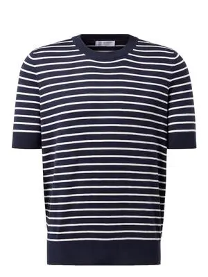 Brunello Cucinelli Striped Cotton Jersey T-shirt - Blue