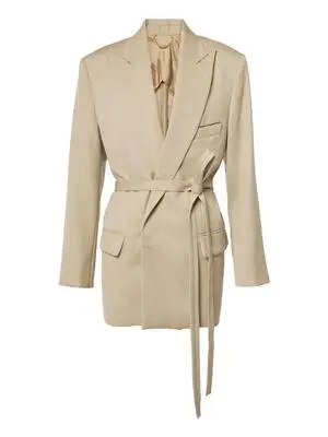 Victoria Beckham Belted Wool Blazer - Beige