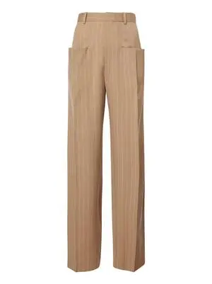 Victoria Beckham Pinstripe Virgin Wool Wide-leg Trousers - Beige