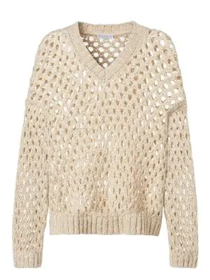 Brunello Cucinelli Sequined Silk And Linen-blend Sweater - Beige