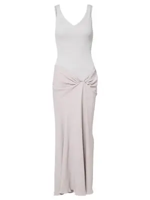 Victoria Beckham Knit-detail Crêpe Maxi Dress - Grey