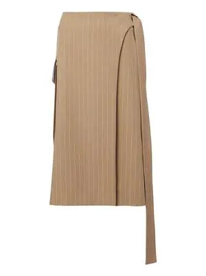 Victoria Beckham Pinstripe Wool Midi Skirt - Beige