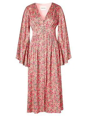 MALINA Auden V-neck Floral Satin Midi Dress - Pink Ditsy