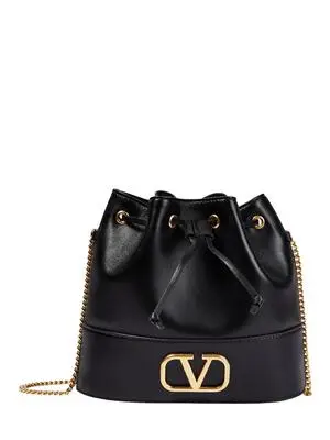 Valentino Garavani Vlogo Signature Small Leather Bucket Bag - Black