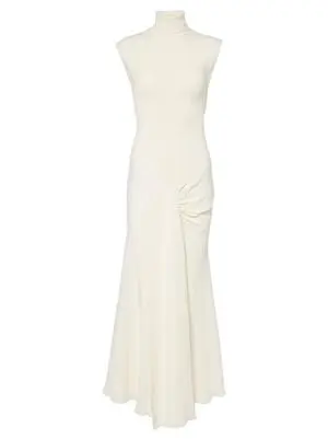 Victoria Beckham Draped Turtleneck Jersey Maxi Dress - White