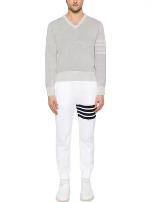 Thom Browne 4-bar Stripe V-neck Sweater - Grey