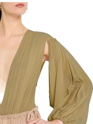 Philosophy Di Lorenzo Serafini Plunging Gathered Bodysuit - Beige