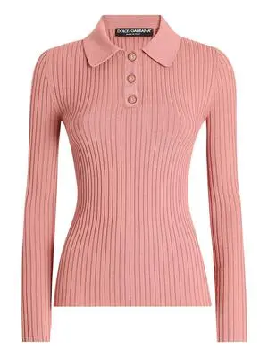 Dolce & Gabbana Ribbed Wool Polo Sweater - Pink