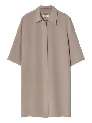 Cos Longline Silk Shirt - Beige