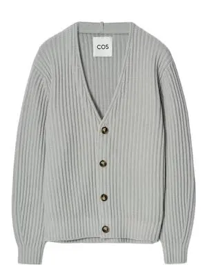 Cos Chunky V-Neck Silk-Cotton Cardigan Gray