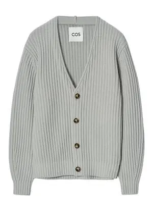 Cos Chunky V-Neck Silk-Cotton Cardigan Grey