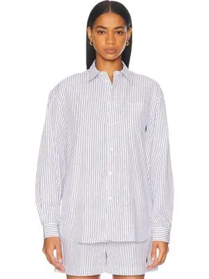 SPORTY & RICH Oversized Button Down Shirt - Blue Striped