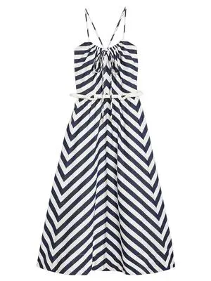 Rebecca Vallance Katerina Striped Cotton-poplin Midi Dress - Navy