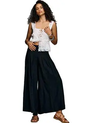 Anthropologie Linen Blend Pleated Wide-leg Pants - Black Onyx