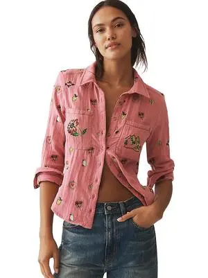 PILCRO Embroidered Icon Buttondown Shirt Pink