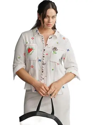 PILCRO Embroidered Icon Buttondown Shirt White
