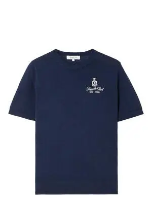 SPORTY & RICH Vendome Embroidered Merino Wool T-shirt - Blue