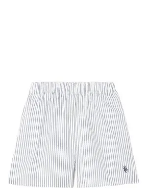 SPORTY & RICH Src Embroidered Striped Cotton-poplin Shorts - Blue