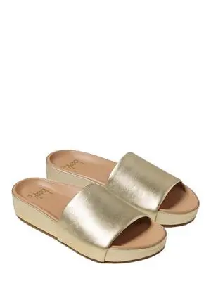 Beek Pelican Leather Platform Slides Metallic
