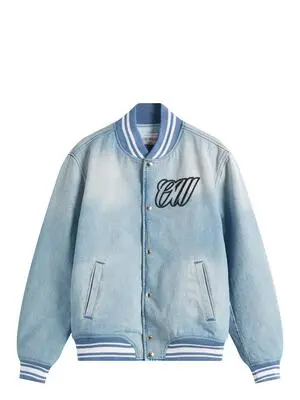 Off-White Full Denim Varsity Jacket - Bleach Black