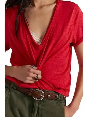 Free People We The Free Take 2 Tee Racing Red Combo