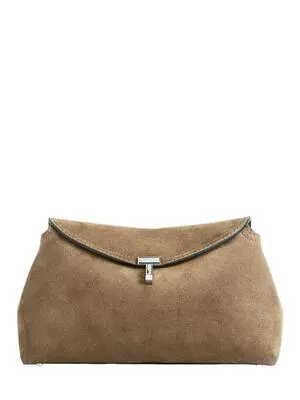 TOTÊME TOTEME T-Lock Suede Clutch Tobacco
